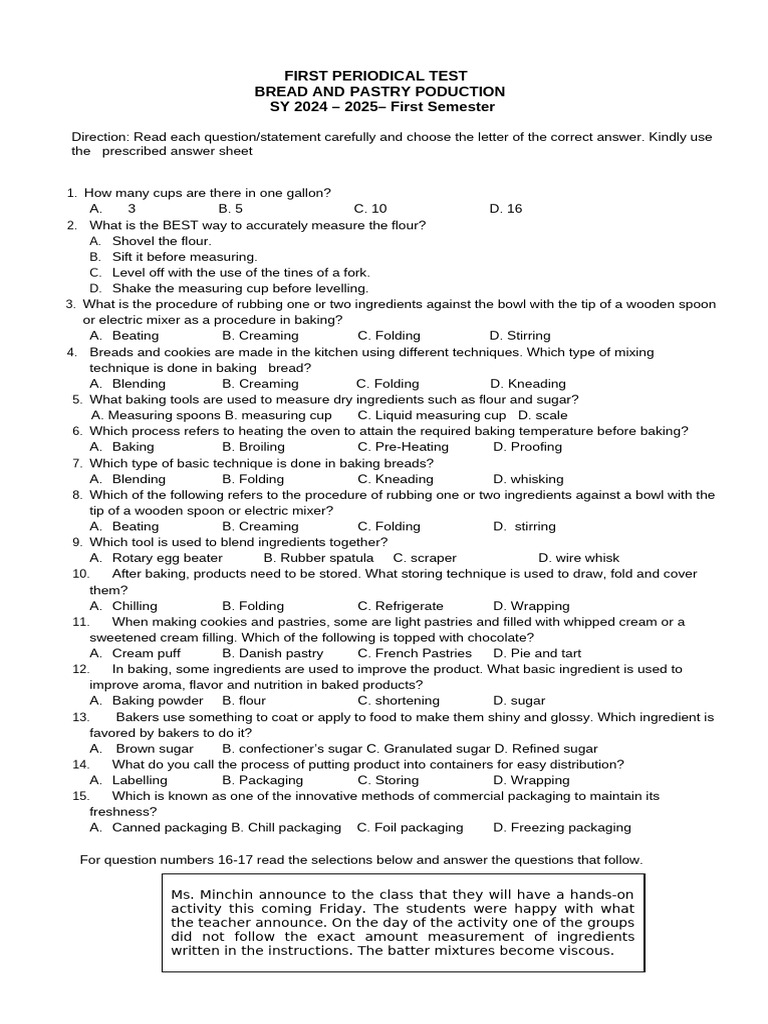 Daelo BPP First Periodical Test | PDF | Baking | Breads