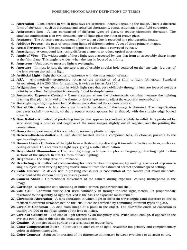 Forensic Photography DEFINITIONS of TERMS - Semi Finals | PDF ...