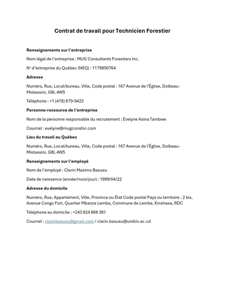 Contrat de Technicien Forestier | PDF | Salaires | Heures supplémentaires