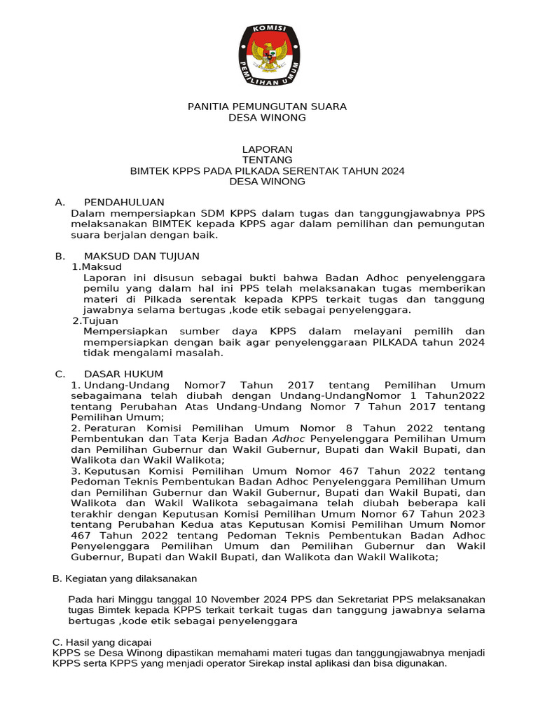 Laporan Kegiatan Bimtek Kpps 10 Nov | PDF