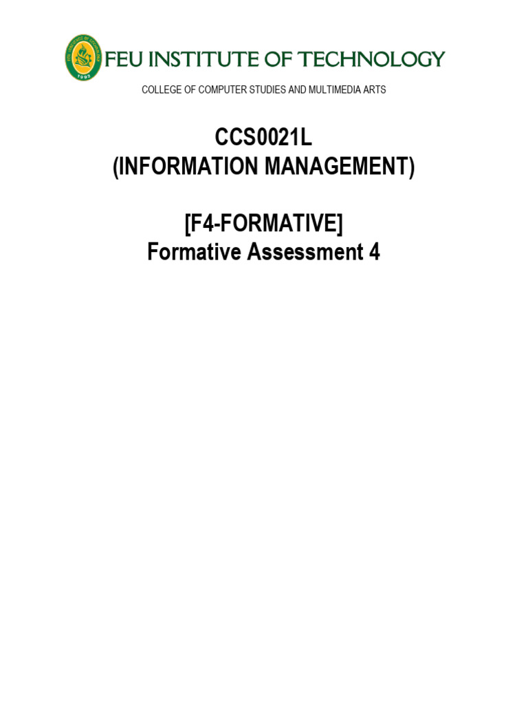 [F4-FORMATIVE] Formative Assessment 4_Pedrena | PDF | Table (Database ...