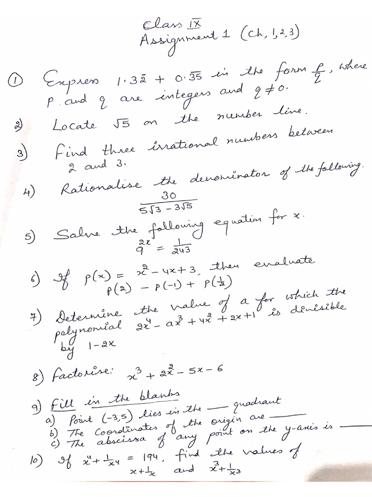 Class 9 Assignment 1chapter 1,2&3 | PDF