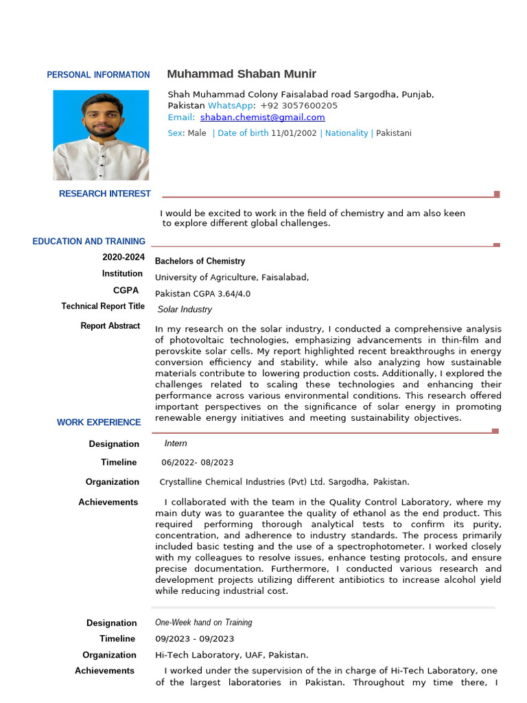 M. Shaban Munir CV | PDF | Ultraviolet–Visible Spectroscopy | High ...