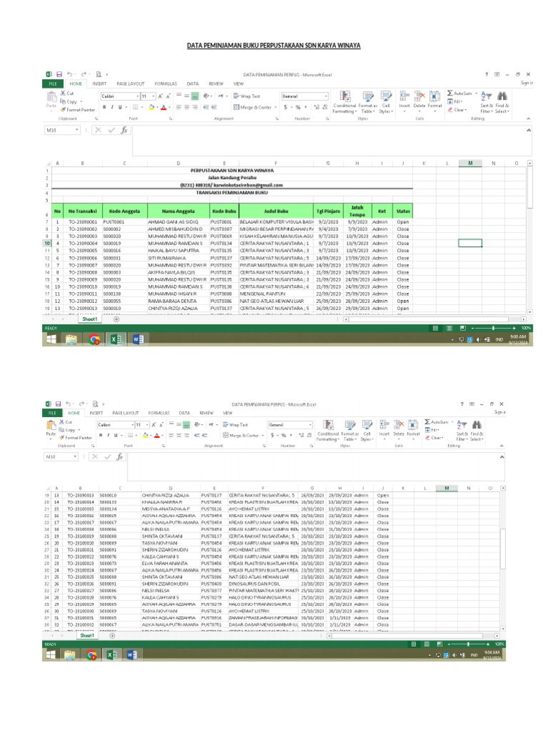 DATA PEMINJAMAN BUKU PERPUSTAKAAN SDN KARYA WINAYA | PDF