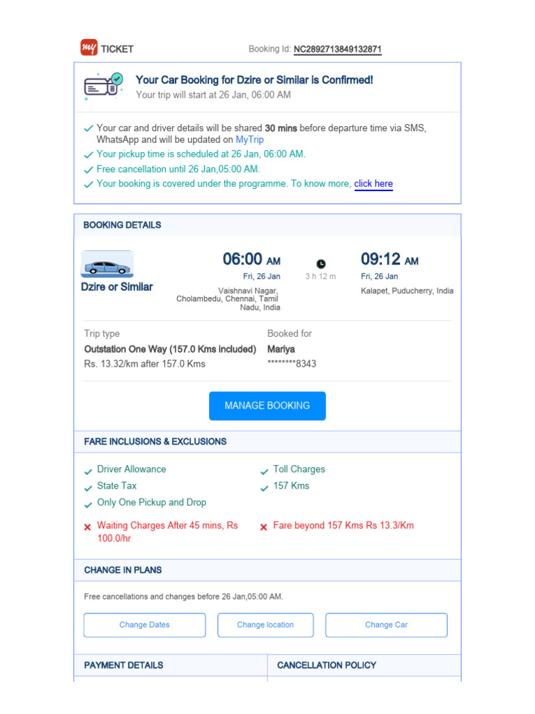 Chennai To Pondi Cab TRAVEL | PDF | Truck | Transport