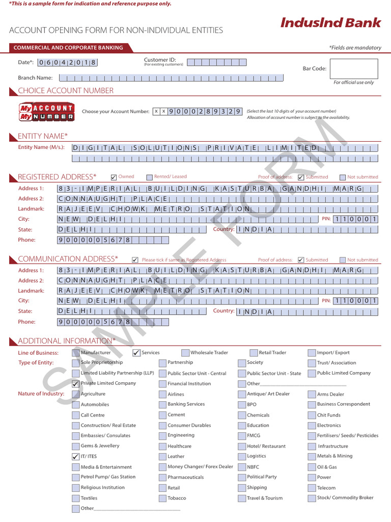 CA AOF CCBG - Sample Filled Form | PDF | Banks | Identity Document