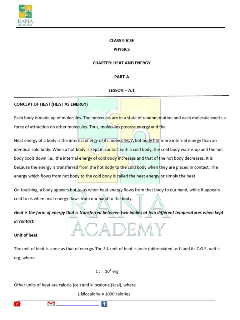 Class 9 Icse - Physics-Heat and Energy-Part A - Lesson A.1 | PDF ...