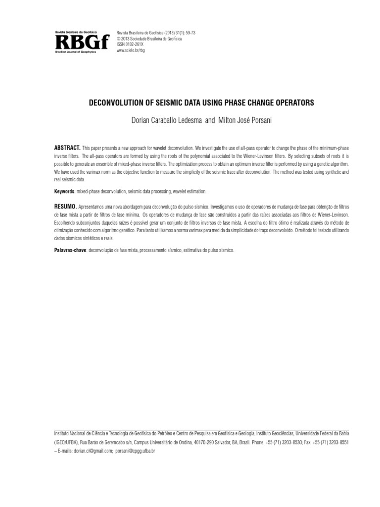 Deconvolution Of Seismic Data Using Phas Pdf Mathematical Analysis Signal Processing