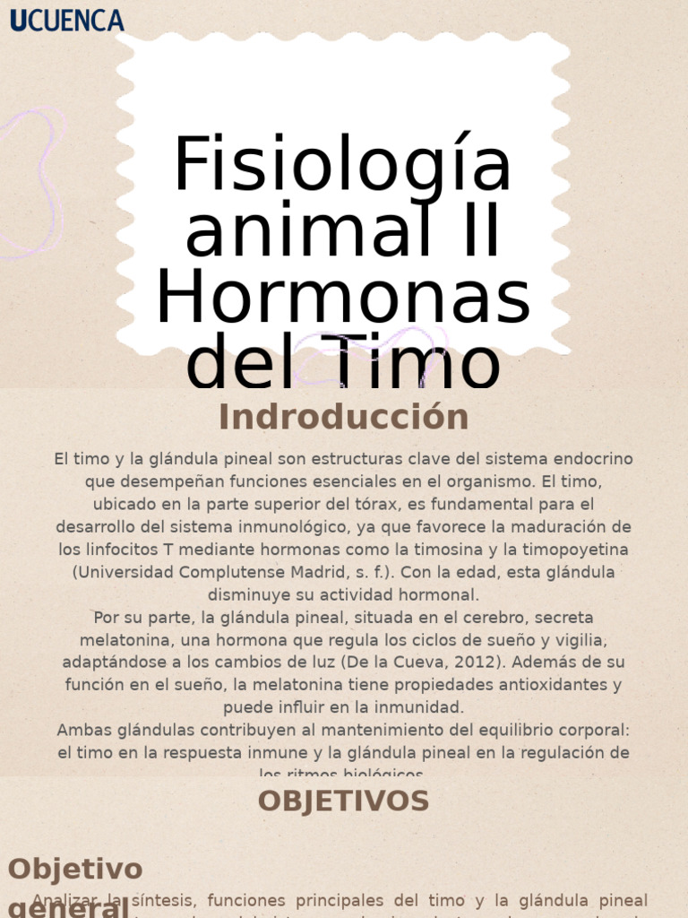 Hormonas del timo. Fisiologia Animal II. | PDF | Sistema inmune | Citocina