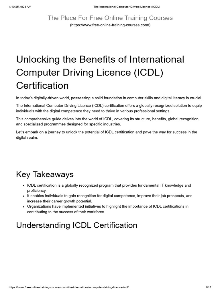 The International Computer Driving Licence (ICDL) | PDF | Employment ...