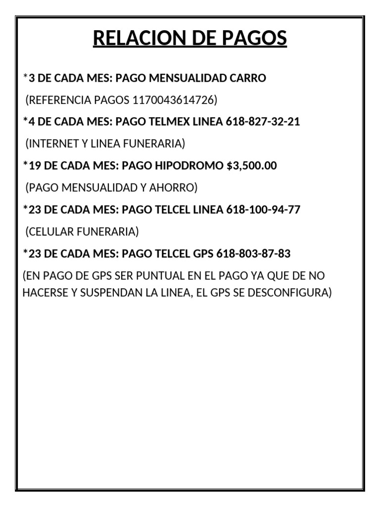 Relacion de Pagos | PDF