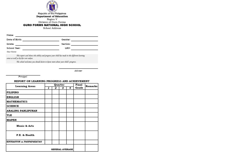 SF9 Matatag Cur - XLSX - Front | PDF