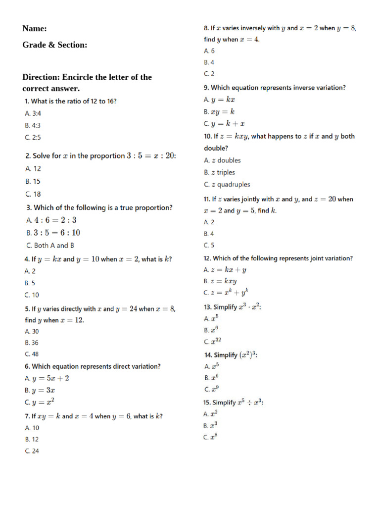 Grade & Section Answer Key Guide | PDF