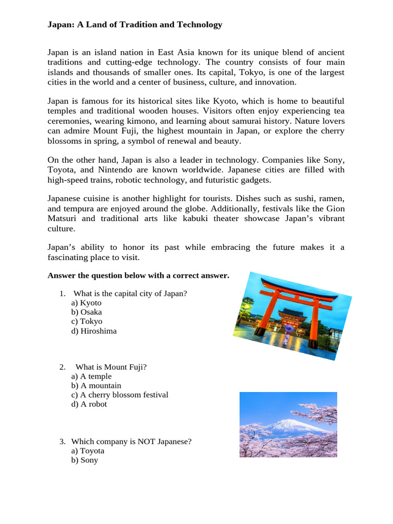 Japan Reading Comp-A2 Level | PDF | Japan | Tokyo