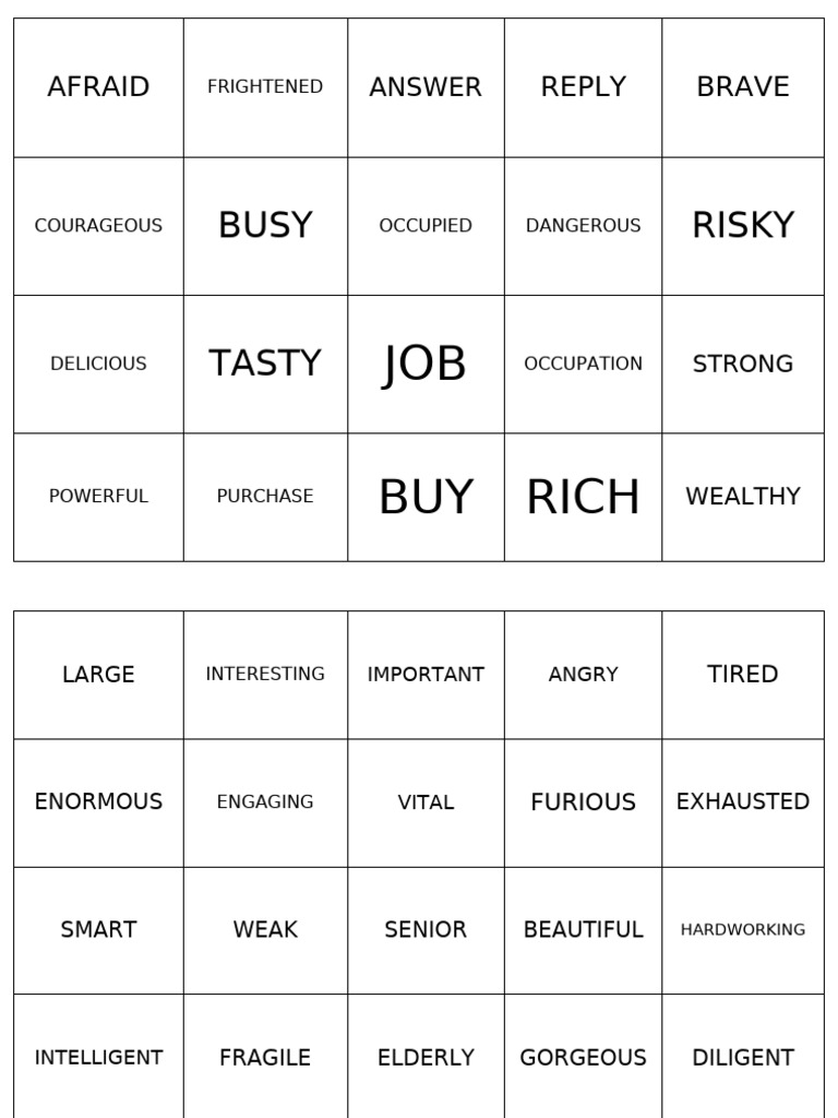 Synonym Matching Game B1 | PDF