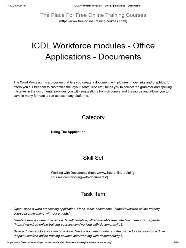 ICDL Workforce Modules - Office Applications - Documents | PDF | Paragraph | Document
