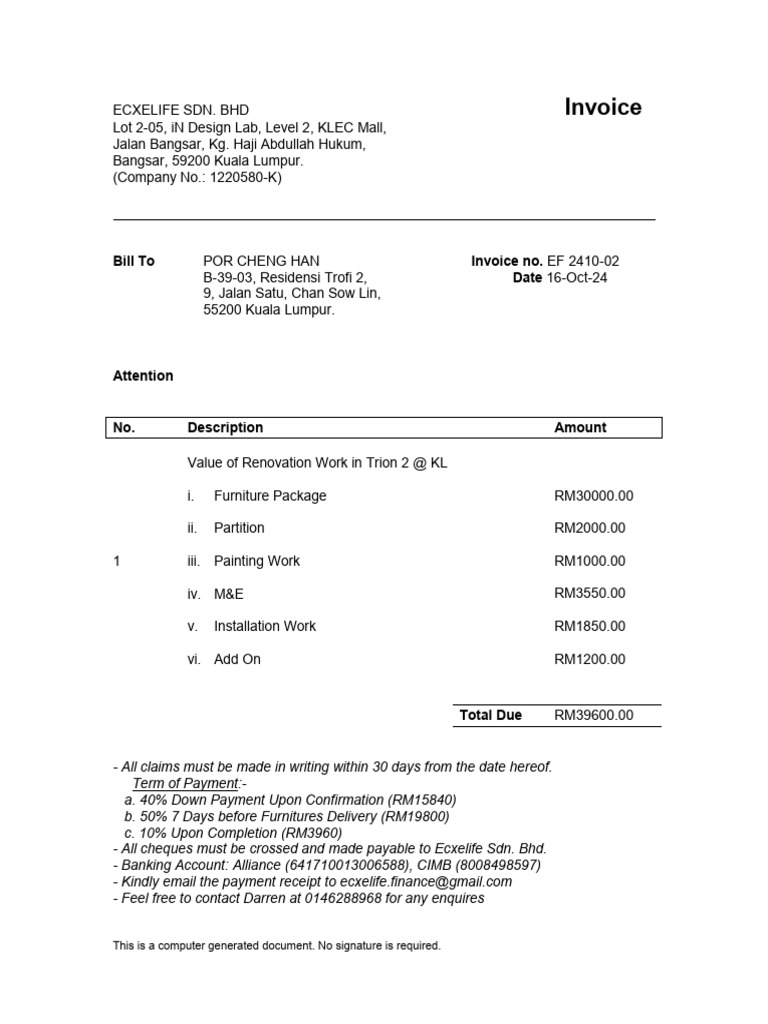 Ecxelife SB Invoice Ef 2410-02 v2 | PDF