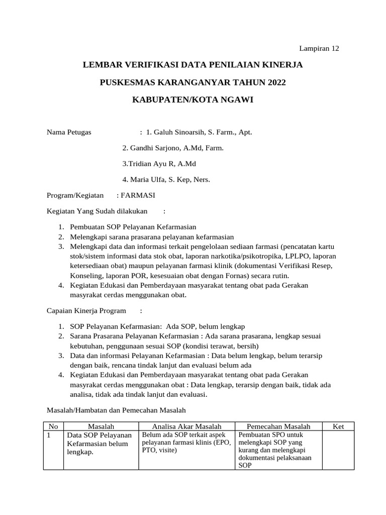 Lembar Verifikasi PKP Farmasi Manajemen | PDF