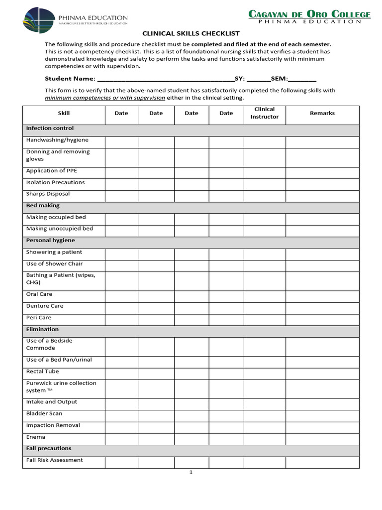 BSN - Clinical Skills Checklist | PDF | Intravenous Therapy | Catheter