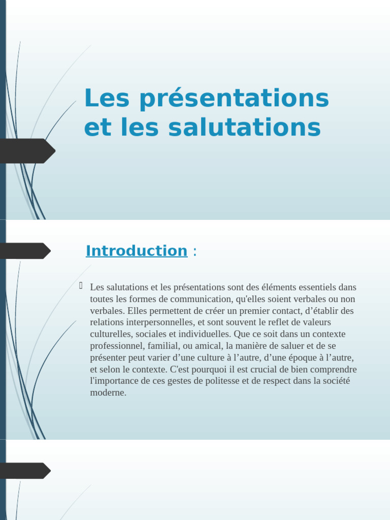 Les Présentations Et Les Salutations | PDF | Baiser