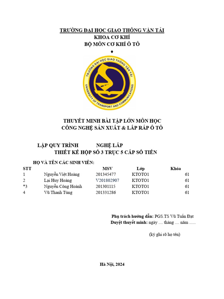 Btl Cnsxlr ô Tô k61 1 Nhóm 9 Nguyễn Công Hoành | PDF