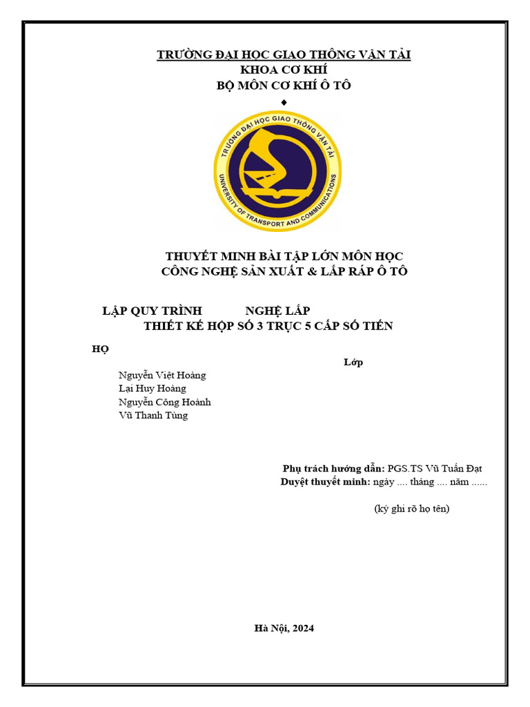 Btl Cnsxlr ô Tô k61 1 Nhóm 9 Nguyễn Việt Hoàng | PDF