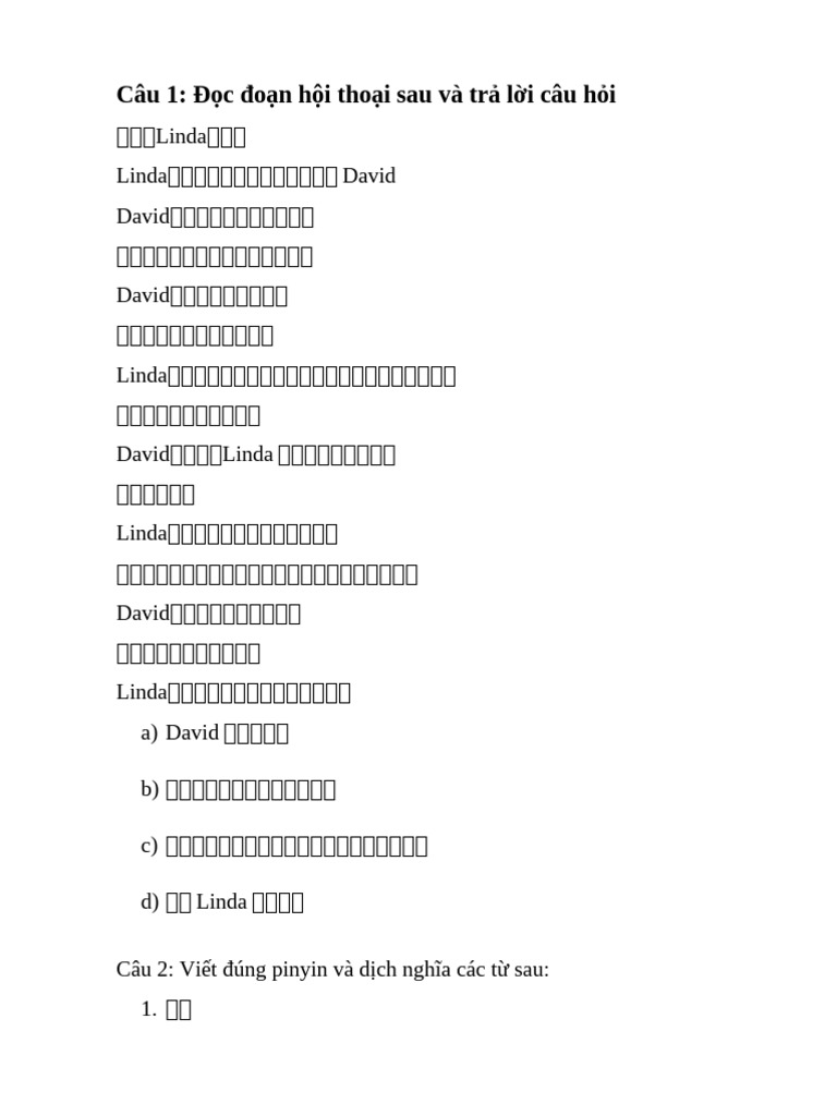 Bài ktra số 3 hsk1 | PDF
