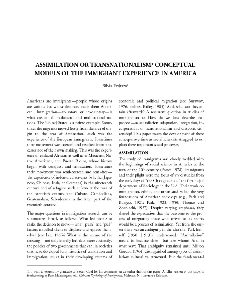 Assimilation or Transnationalism? Conceptual Models of the Immigrant ...