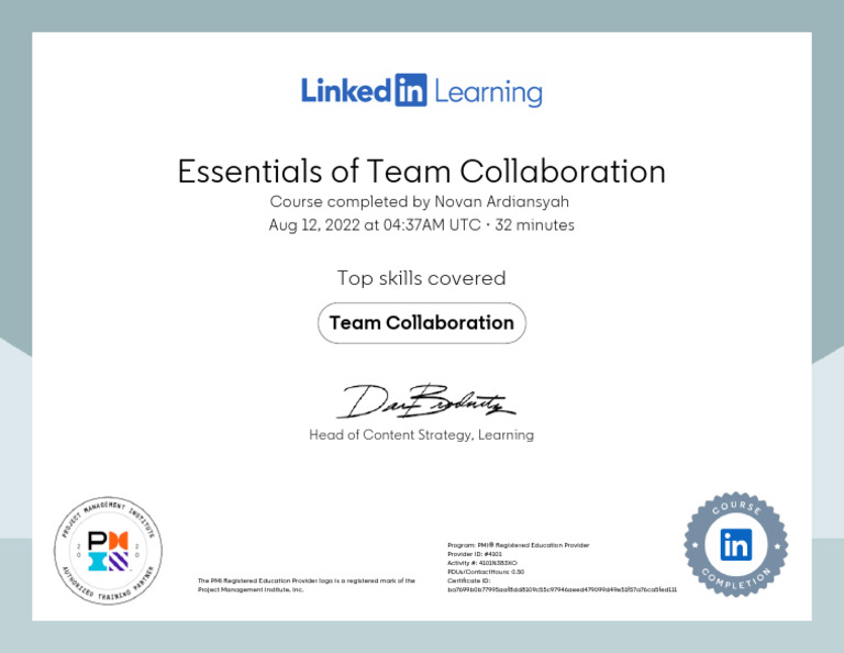 CertificateOfCompletion - Essentials of Team Collaboration | PDF