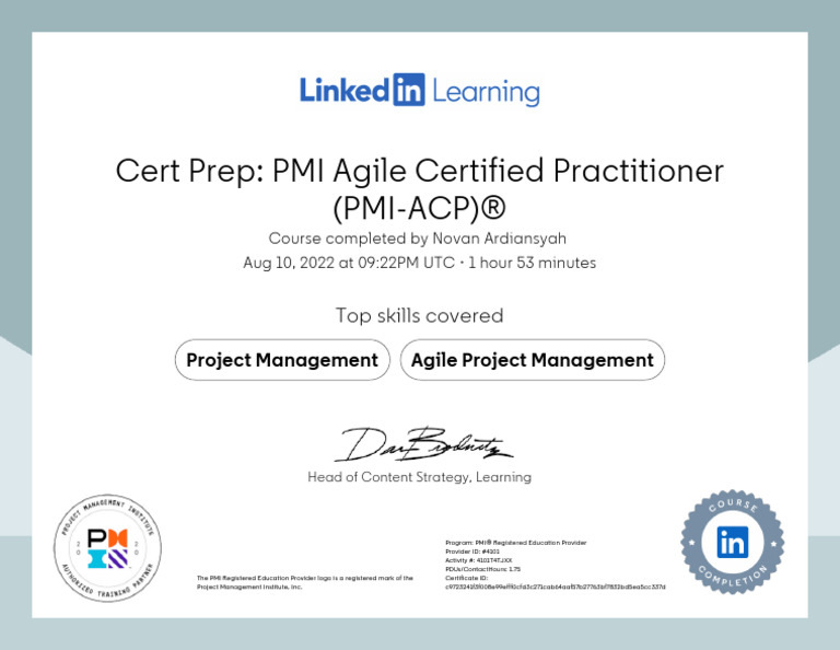 CertificateOfCompletion - Cert Prep PMI Agile Certified Practitioner ...