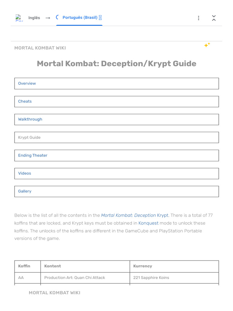 Mortal Kombat - Deception - Krypt Guide - Mortal Kombat Wiki - Fand | PDF