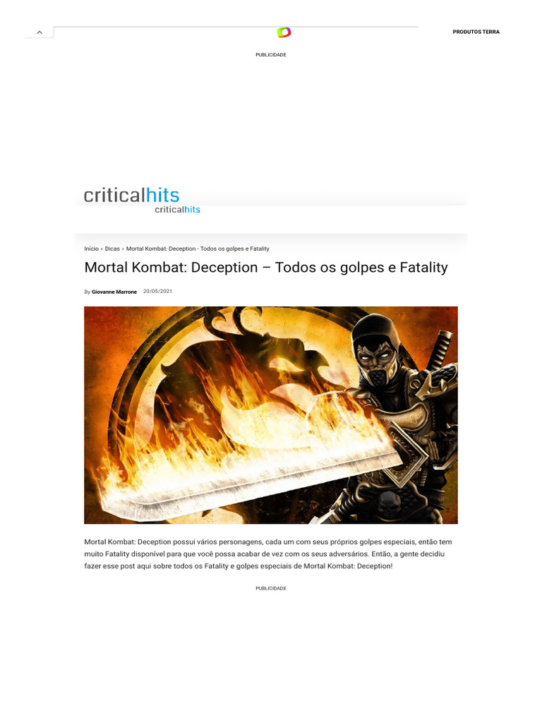 Mortal Kombat_ Deception - Todos Os Golpes e Fatality - Critical | PDF | Franquias da Warner ...