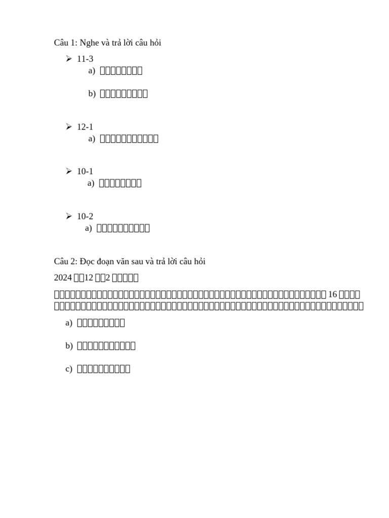 Bài ktra số 6 hsk1 | PDF