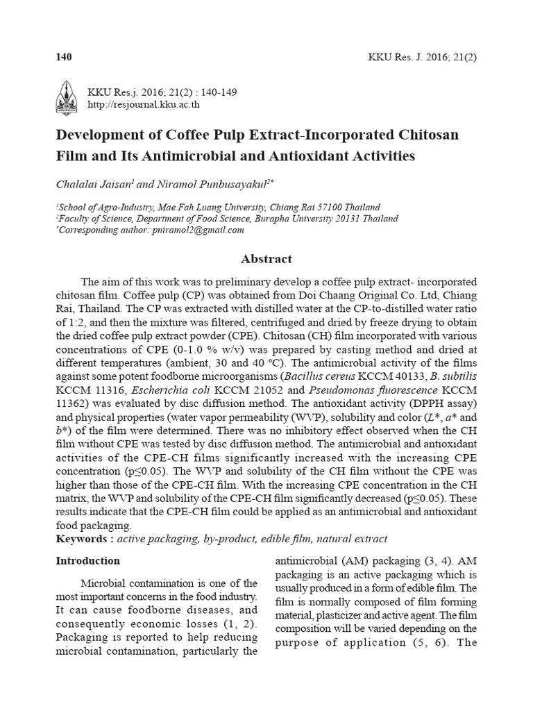 Development of Coffee Pulp Extract-Incorporated Chitosan Film and Its ...