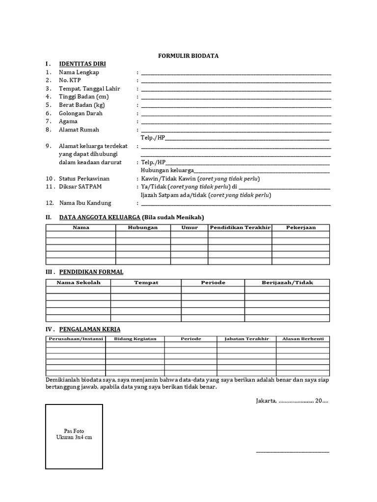 Form Isian Biodata PDF | PDF