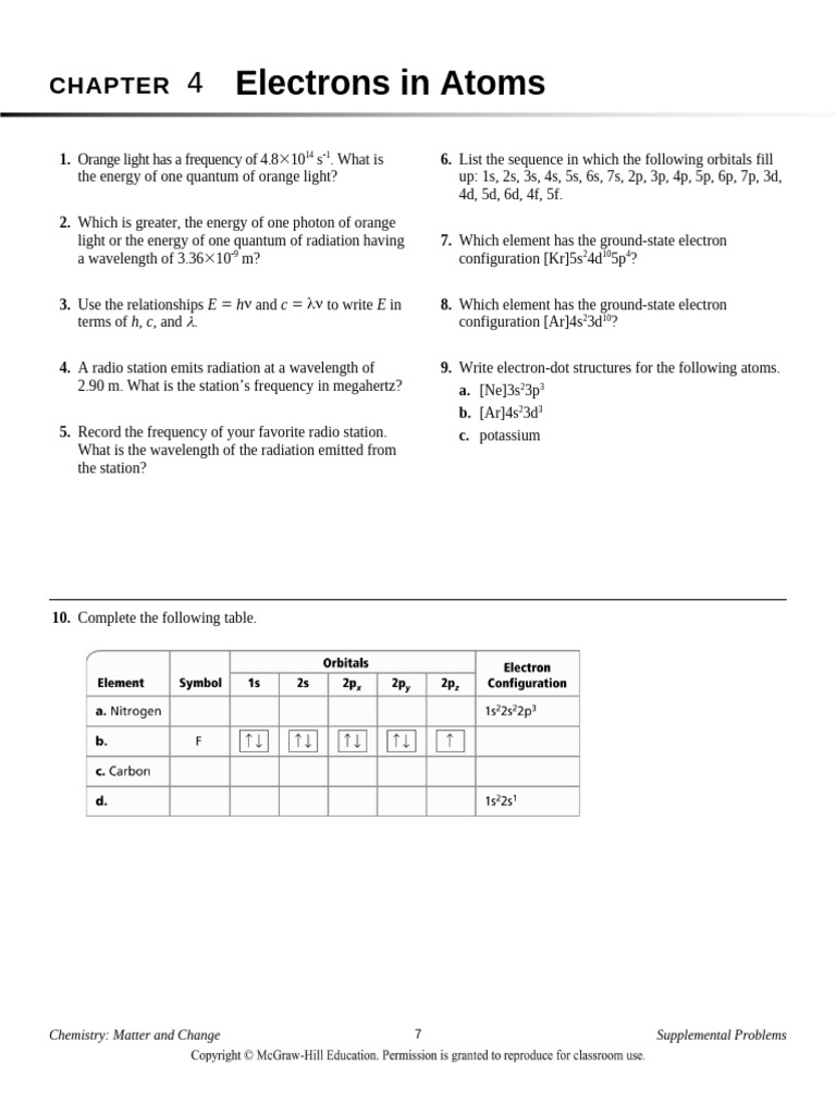 Supplemental Problems Electrons in Atoms Student | PDF | Electron ...