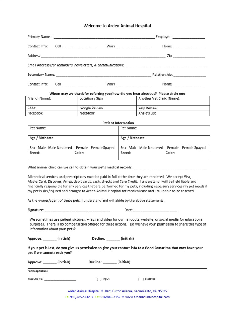 New Client Information Form | PDF | Neutering | Health Care