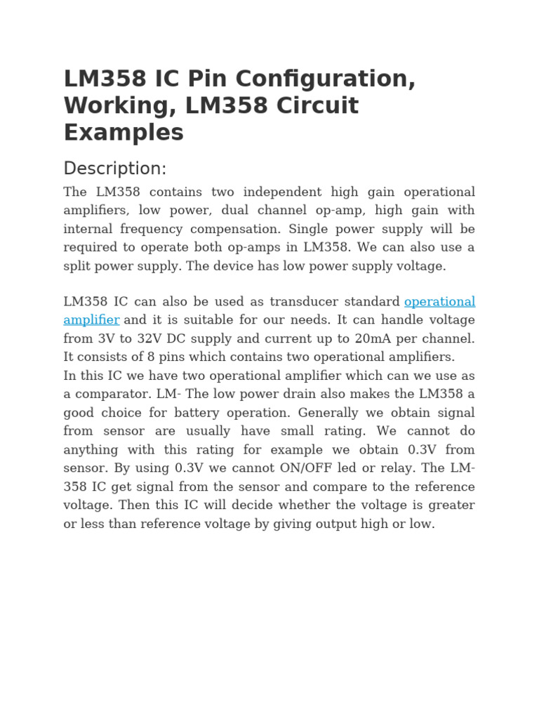 lm358 | PDF | Operational Amplifier | Amplifier