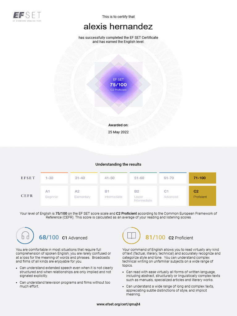 EF SET Certificate | PDF