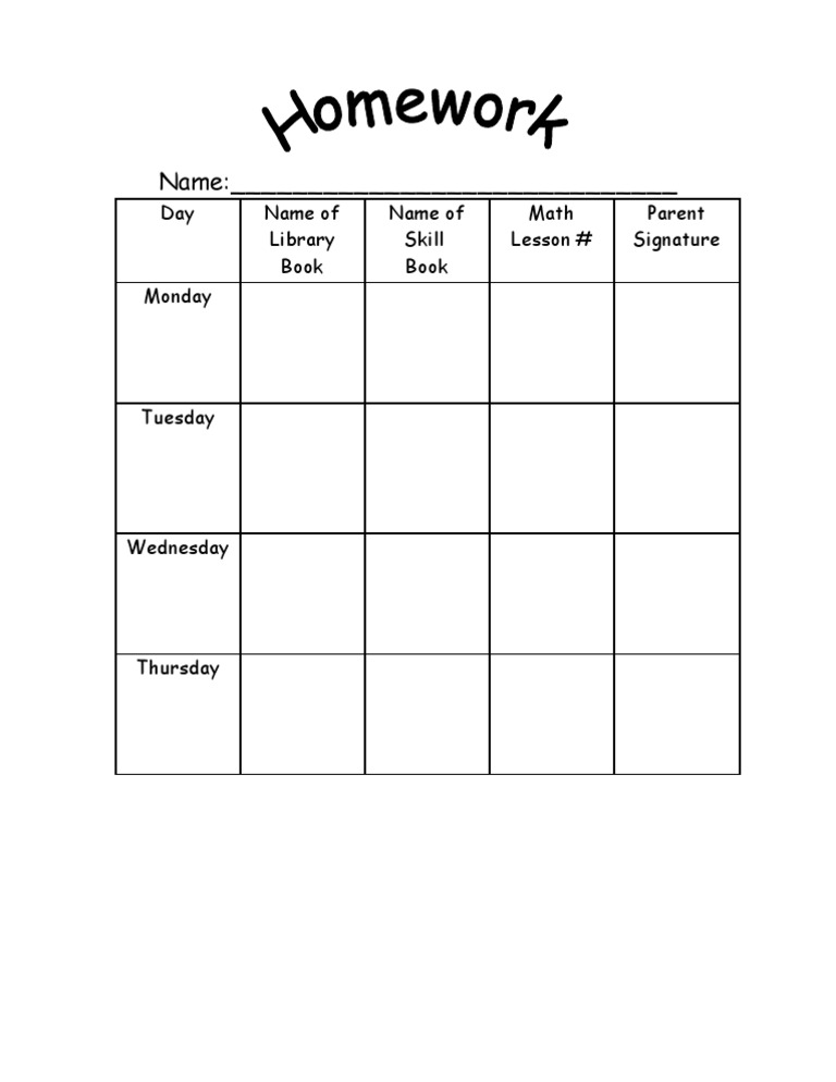 Weekly Homework Chart | PDF