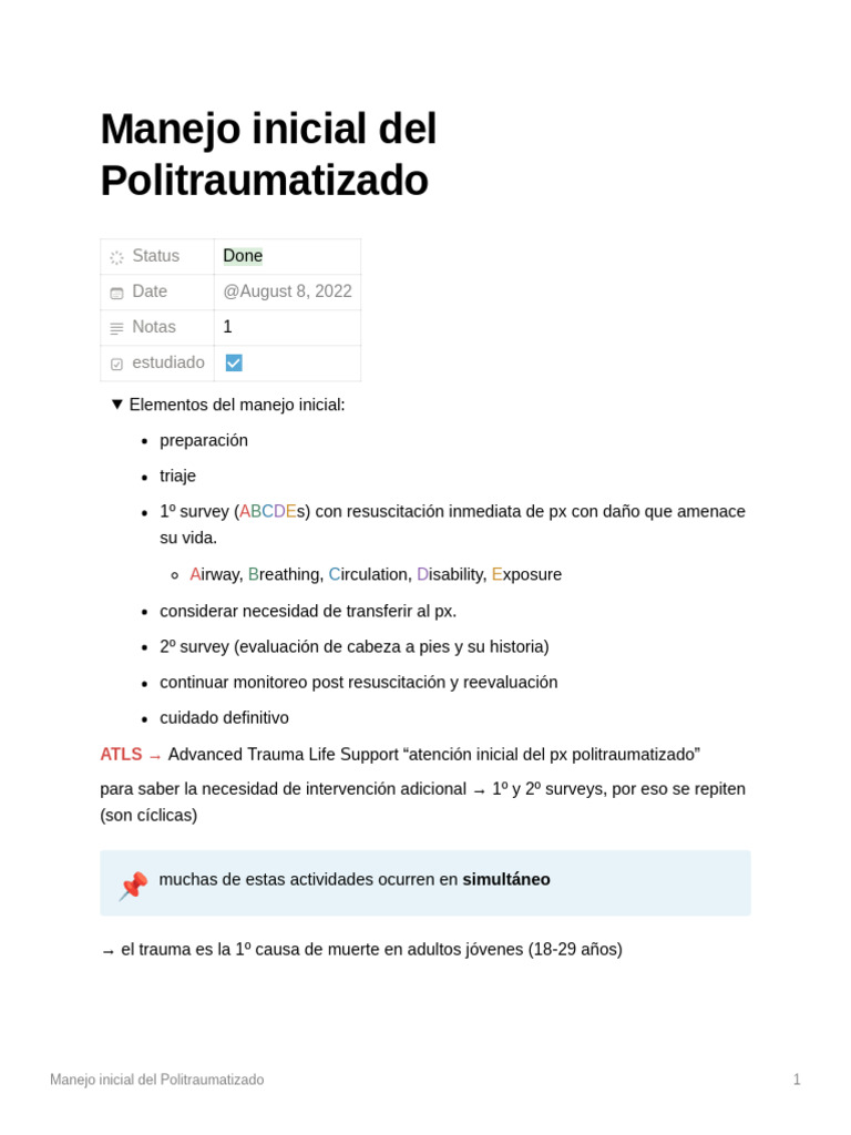 Manejo Inicial Del Politraumatizado | PDF | Medicina CLINICA ... Manejo Inicial Del Politraumatizado | PDF | Medicina CLINICA ...