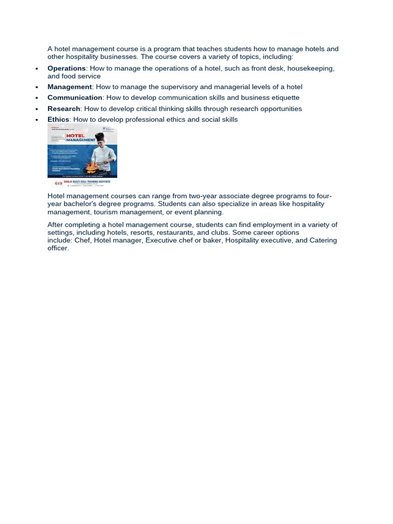 A Hotel Management Course Is | PDF