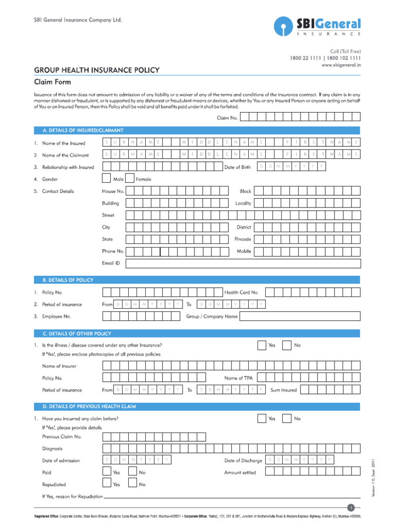 SBI Health Claim Form-2-5 | PDF