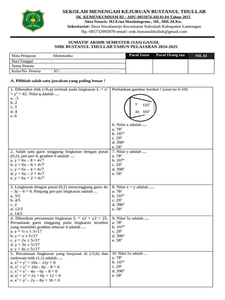 Soal SAS MTK Kelas XI | PDF