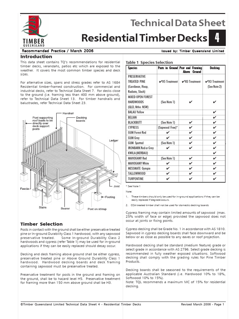TQL-04 - Residential Timber Decks 2006 | PDF | Lumber | Materials