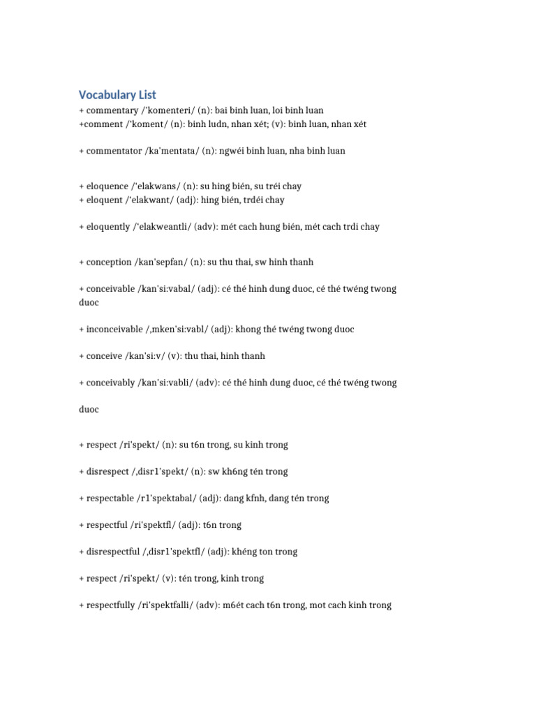 Vocabulary List | PDF