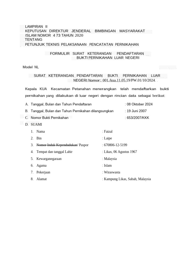Model NL Nikah Luar Negeri | PDF