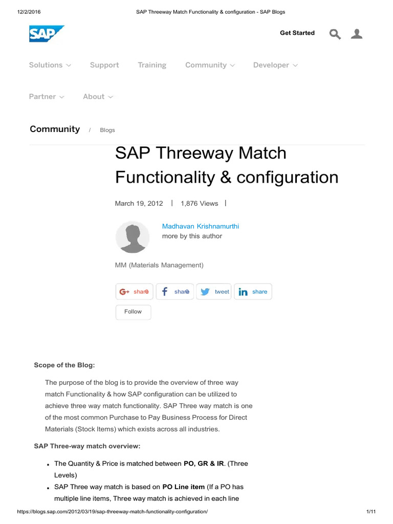 Three way match functionality SAP | PDF | Invoice | Procurement