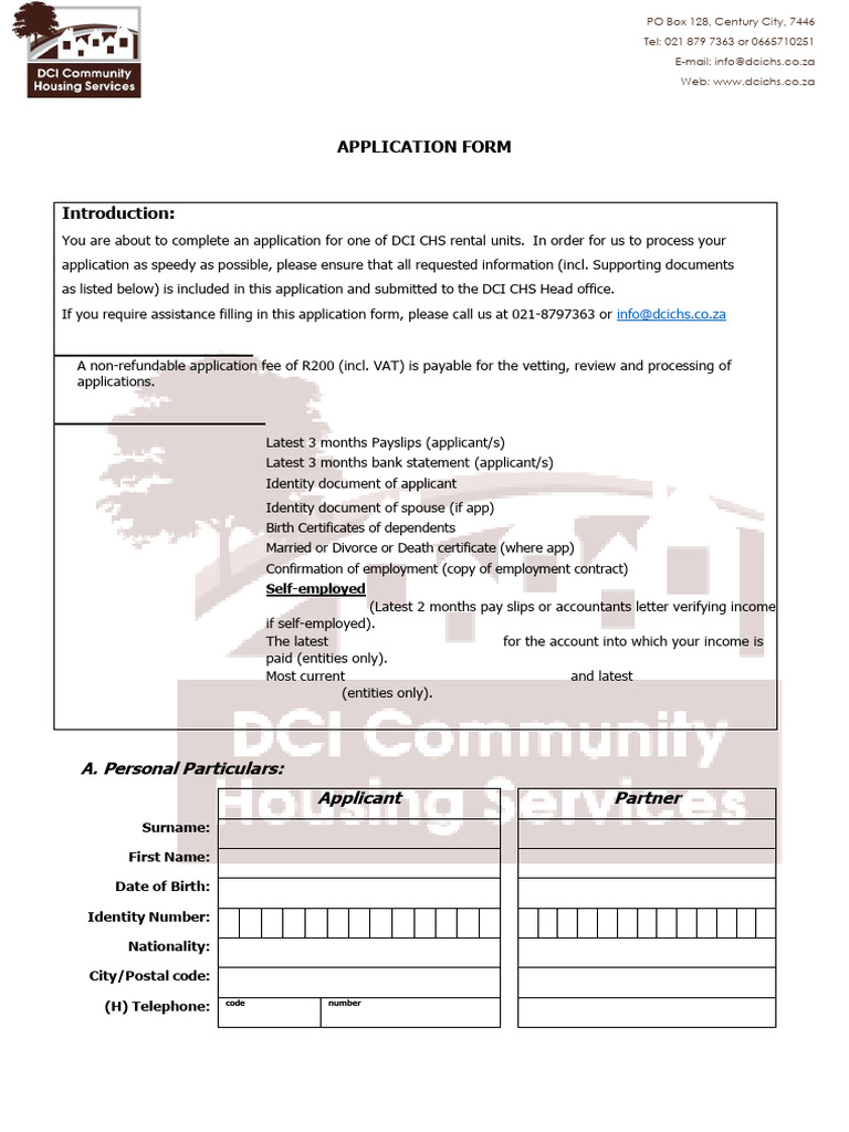 DCI Community Housing Application Form | PDF | Landlord