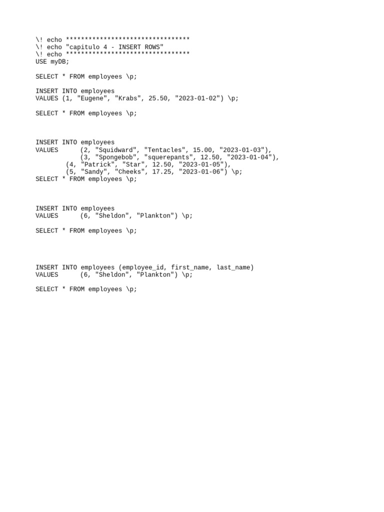 SQL Insert Rows in MyDB Tutorial | PDF
